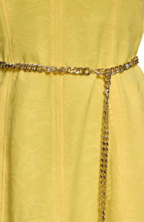 Karl Lagerfeld Floral Jacquard Midi Dress With Chain Belt