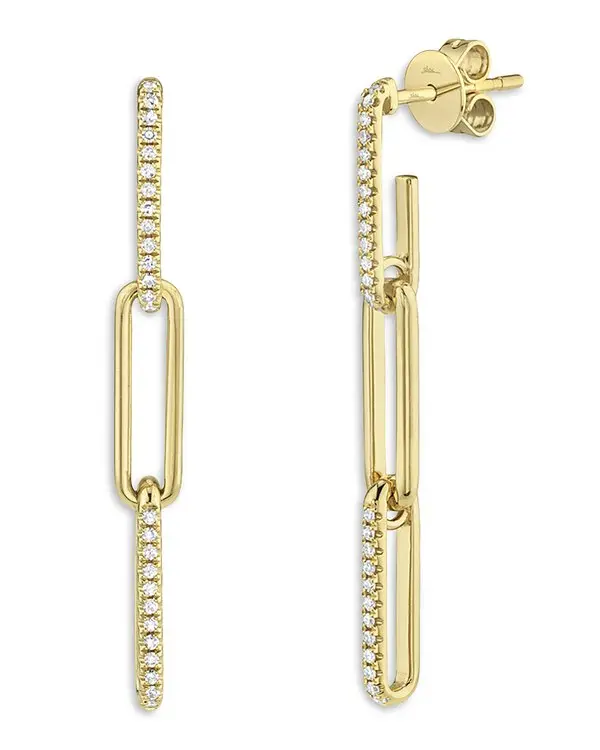 SHY CREATION 14k Yellow Diamond Pave Paperclip Link Drop Earrings - Gold