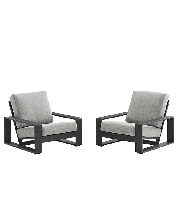 MODWAY Lirienne Outdoor Patio Aluminum Faux Wood Armchairs, Set Of 2 - Light Gray