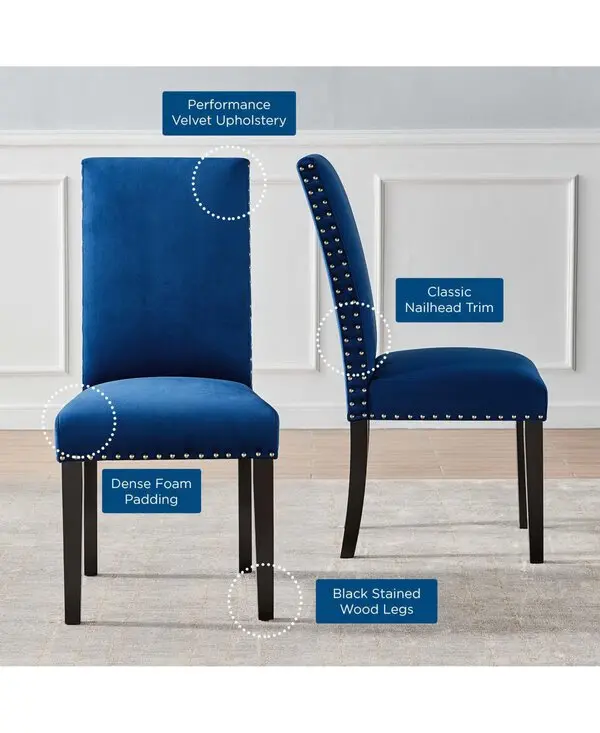 MODWAY Parcel Performance Velvet Dining Side Chairs, Set Of 2 - Navy