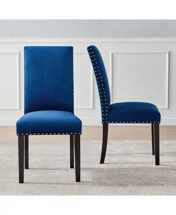 MODWAY Parcel Performance Velvet Dining Side Chairs, Set Of 2 - Navy