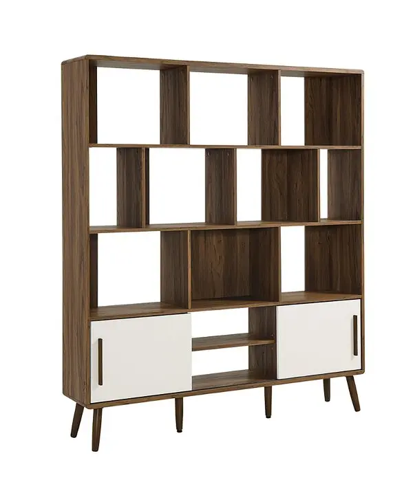 MODWAY Transmit 59 Bookcase With Sliding Doors - Walnut Linen