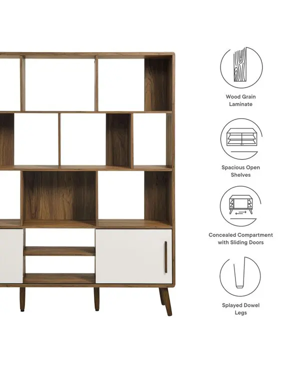MODWAY Transmit 59 Bookcase With Sliding Doors - Walnut Linen