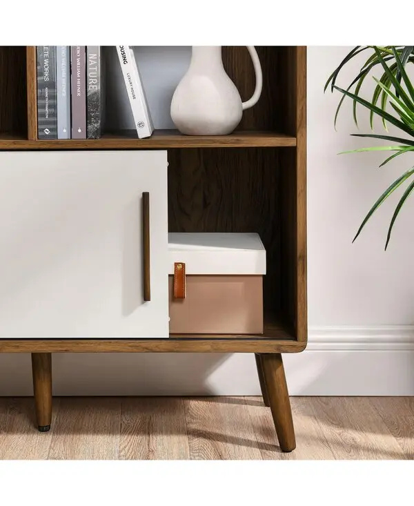 MODWAY Transmit 59 Bookcase With Sliding Doors - Walnut Linen