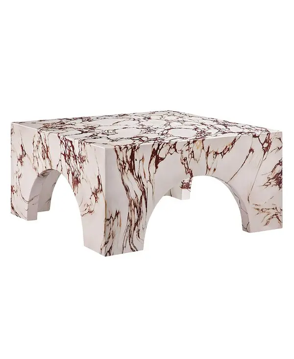MODWAY Valen Indoor Outdoor Patio Arched Concrete Coffee Table - Red Marble