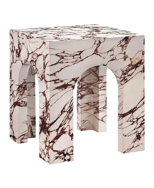 MODWAY Valen Square Indoor Outdoor Patio Arched Concrete Side Table - Red Marble
