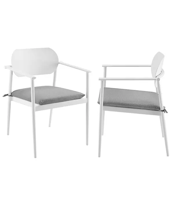MODWAY Aeris Stackable Outdoor Patio Aluminum Dining Armchair, Set Of 2 - White