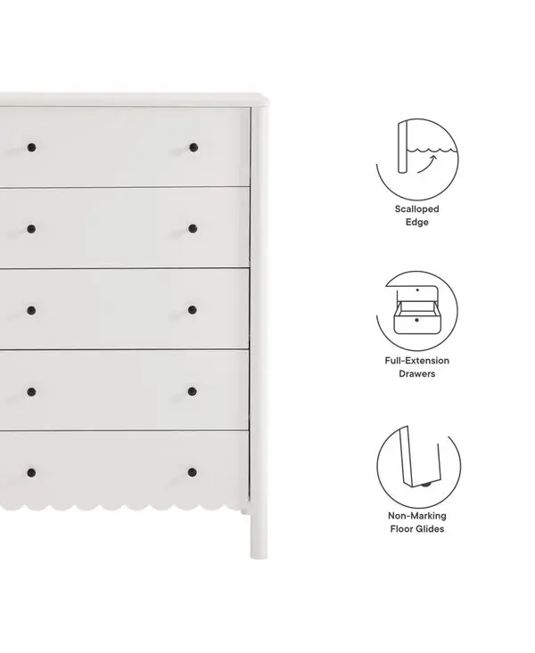MODWAY Emmeline Scalloped 5-drawer Chest - White