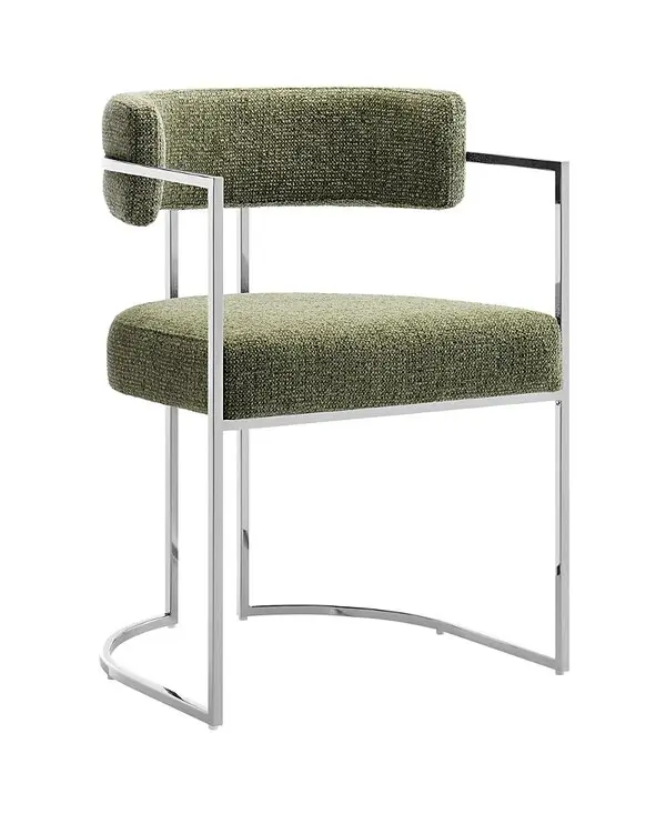 MODWAY Huron Curved Back Fabric And Metal Dining Accent Chair - Silver Leaf