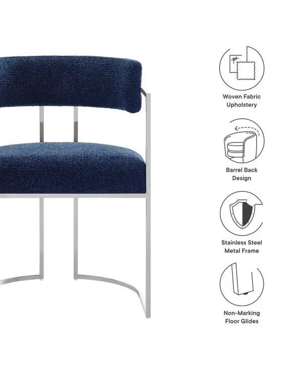 MODWAY Huron Curved Back Fabric And Metal Dining Accent Chair - Silver Navy