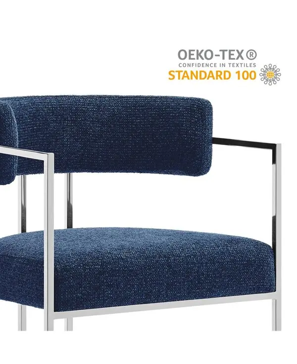 MODWAY Huron Curved Back Fabric And Metal Dining Accent Chair - Silver Navy