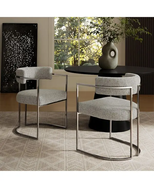MODWAY Huron Curved Back Fabric And Metal Dining Accent Chair - Silver Wheat