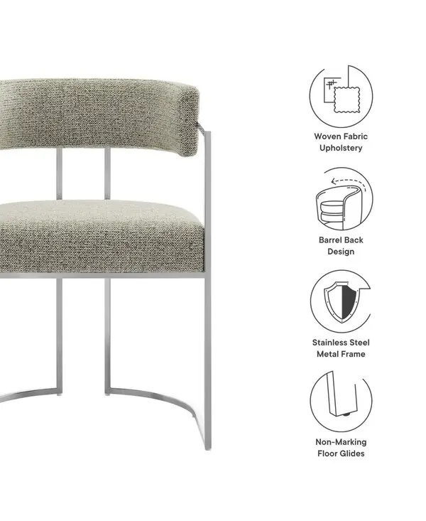 MODWAY Huron Curved Back Fabric And Metal Dining Accent Chair - Silver Wheat