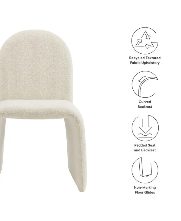 MODWAY Junia Boucle Upholstered Arch Armless Dining Chair - Cream