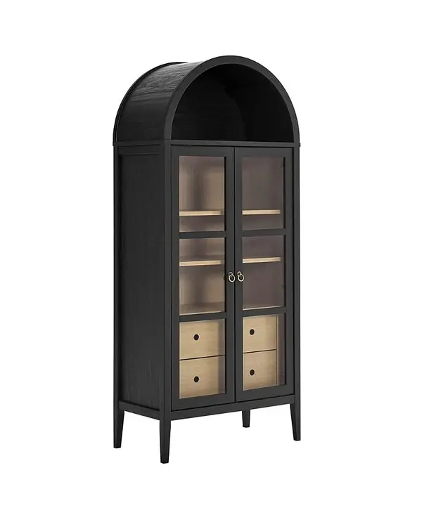 MODWAY Nolan Tall Arched Storage Display Cabinet - Black Oak
