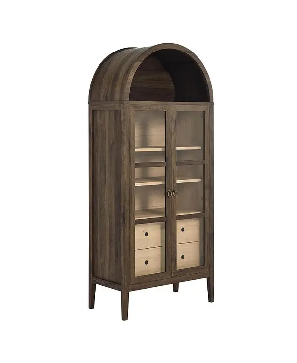 MODWAY Nolan Tall Arched Storage Display Cabinet - Walnut Hickory