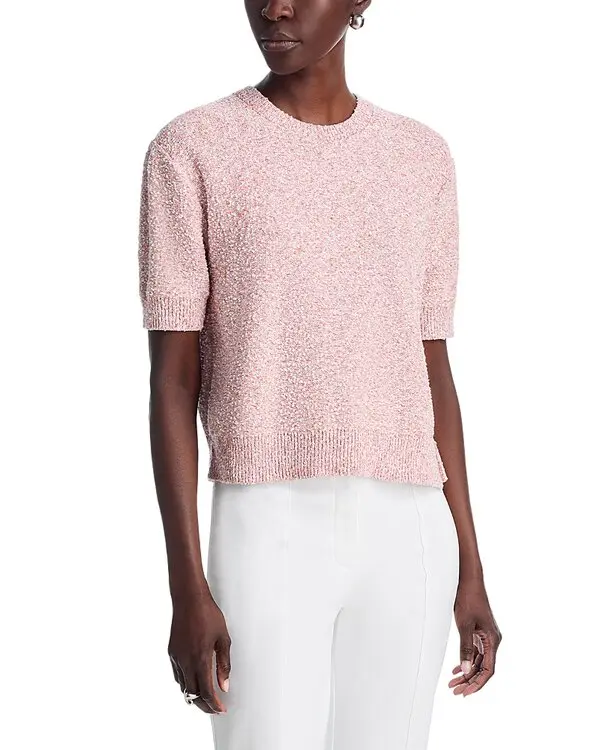 Theory Cropped Tweed Short Sleeve Sweater - Orange Multi