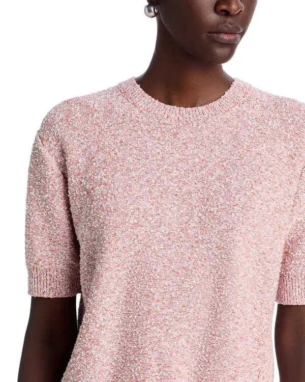 Theory Cropped Tweed Short Sleeve Sweater - Orange Multi