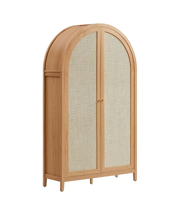 MODWAY Calista 79 Tall Wide Rattan Arched Storage Cabinet - Natural