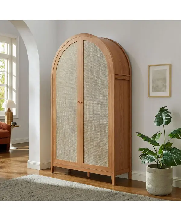 MODWAY Calista 79 Tall Wide Rattan Arched Storage Cabinet - Natural