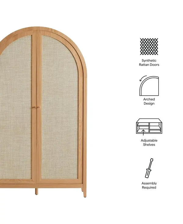 MODWAY Calista 79 Tall Wide Rattan Arched Storage Cabinet - Natural