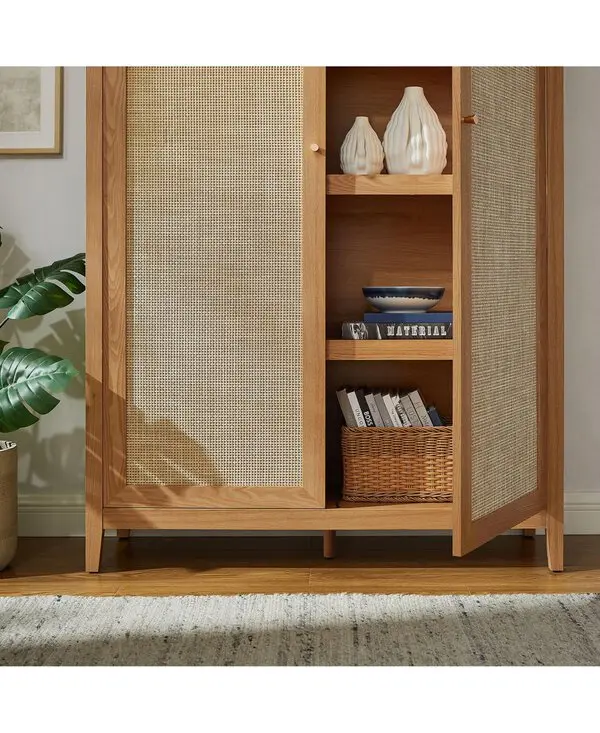MODWAY Calista 79 Tall Wide Rattan Arched Storage Cabinet - Natural