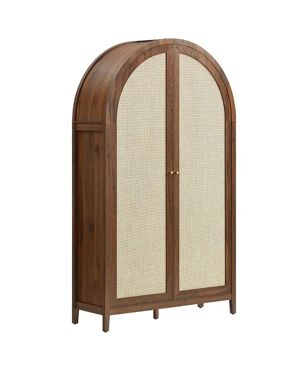 MODWAY Calista 79 Tall Wide Rattan Arched Storage Cabinet - Walnut