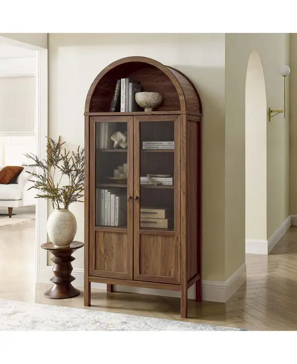 MODWAY Tessa Tall Arched Storage Display Cabinet - Walnut