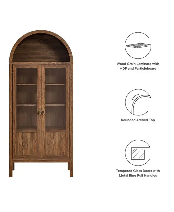 MODWAY Tessa Tall Arched Storage Display Cabinet - Walnut