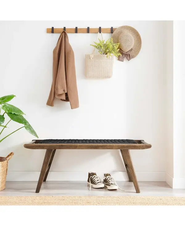MODWAY Saoirse 47 Wove Rope Wood Bench - Walnut Black
