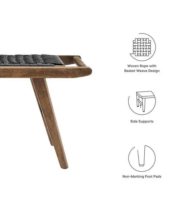 MODWAY Saoirse 47 Wove Rope Wood Bench - Walnut Black