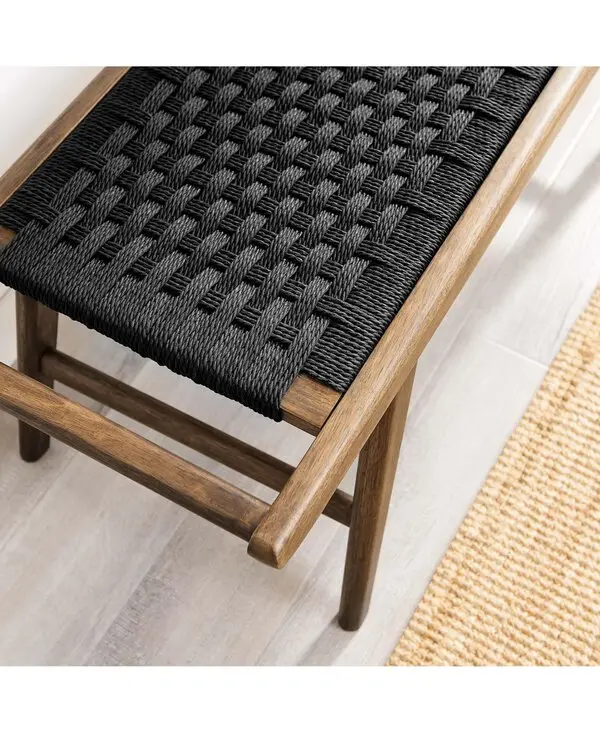 MODWAY Saoirse 47 Wove Rope Wood Bench - Walnut Black