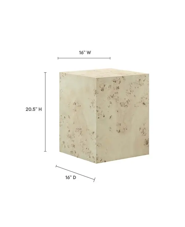 MODWAY Cosmos 16" Square Burl Wood Side Table - Bleached Burl