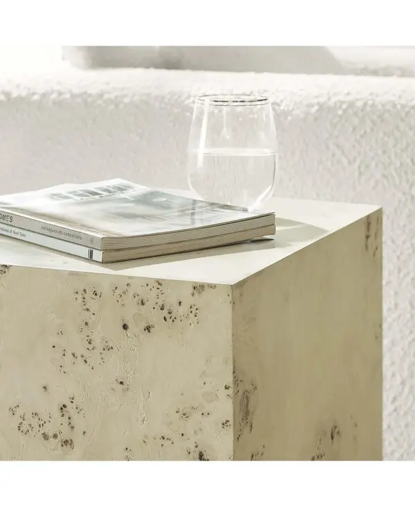MODWAY Cosmos 16" Square Burl Wood Side Table - Bleached Burl