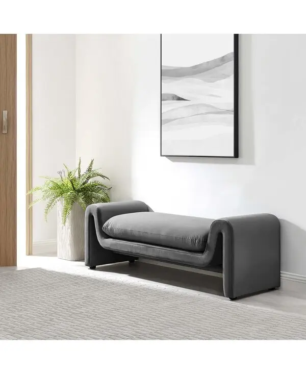 MODWAY Waverly Performance Velvet Bench - Gray