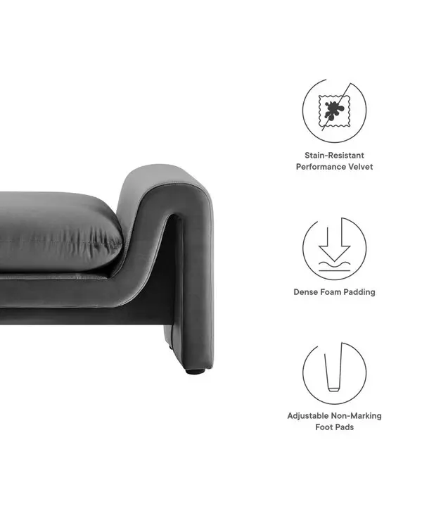 MODWAY Waverly Performance Velvet Bench - Gray