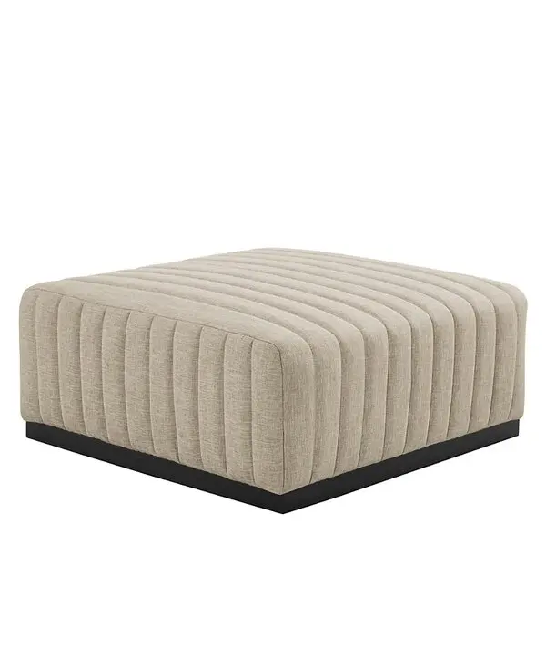 MODWAY Conjure Channel Tufted Upholstered Fabric Ottoman - Black Beige