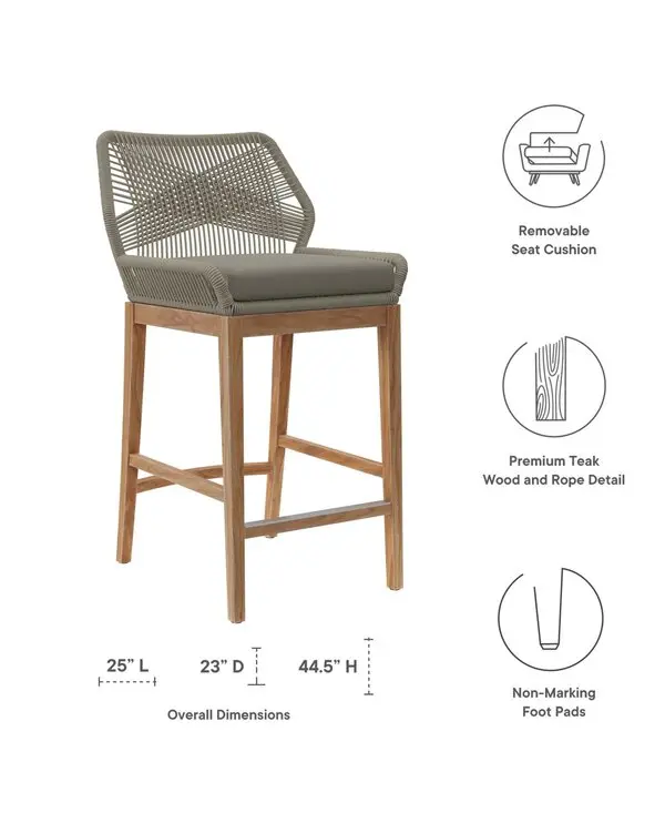MODWAY Wellspring Outdoor Patio Teak Wood Bar Stool