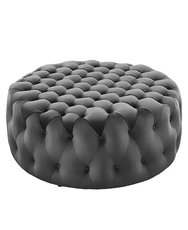 MODWAY Amour Tufted Button Large Round Performance Velvet Ottoman - Gray