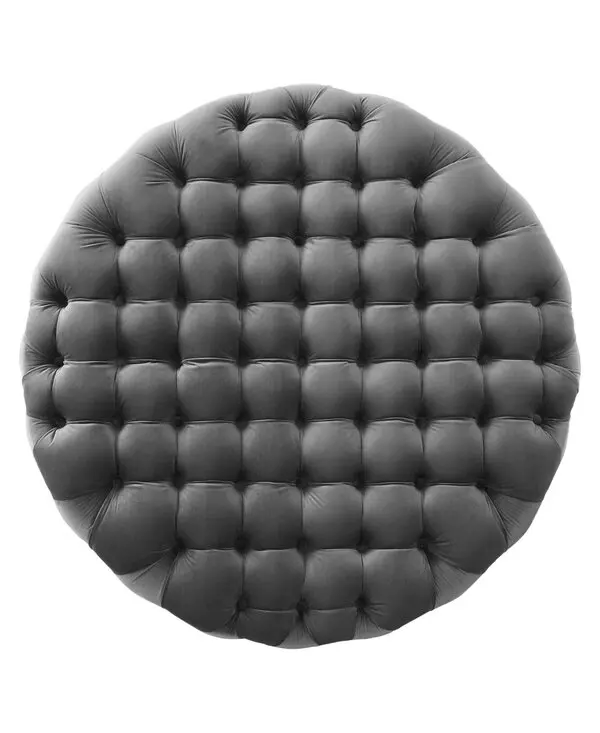 MODWAY Amour Tufted Button Large Round Performance Velvet Ottoman - Gray