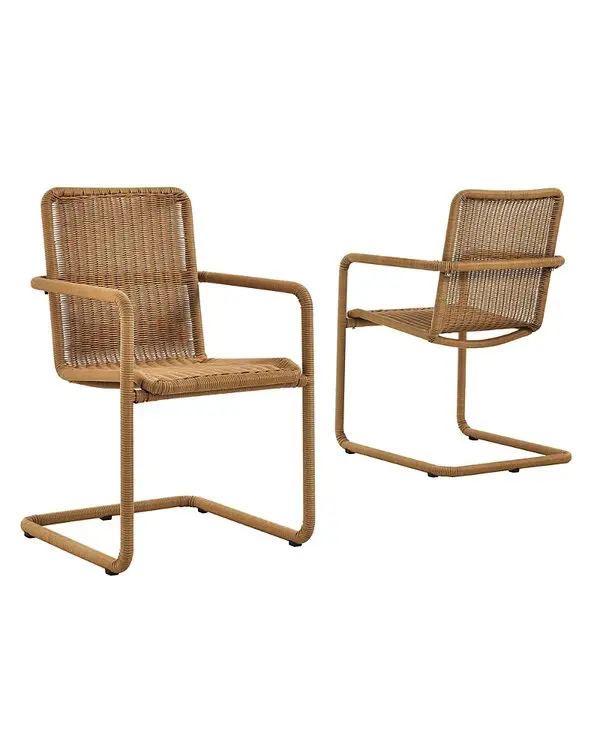 MODWAY Abacus Outdoor Patio Wicker Dining Chairs, Set Of 2 - Natural