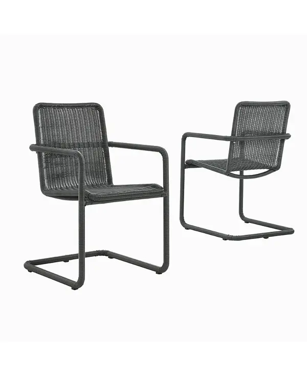 MODWAY Abacus Outdoor Patio Wicker Dining Chairs, Set Of 2 - Slate