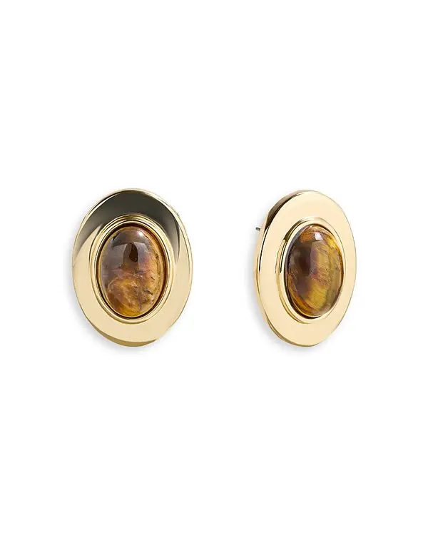 Baublebar Samira Tiger's Eye Oval Stud Earrings - Gold