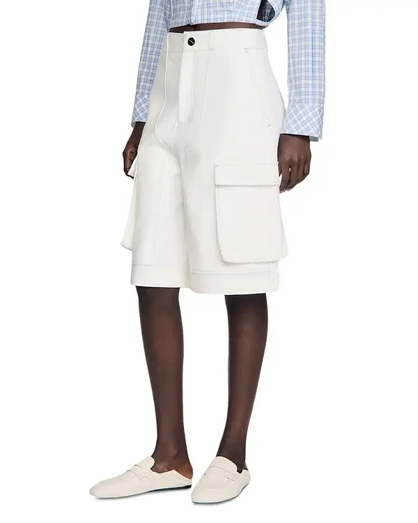 Sandro Wide Leg Cotton Bermuda Shorts - White