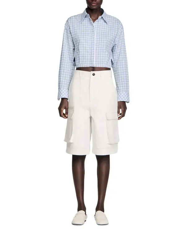 Sandro Wide Leg Cotton Bermuda Shorts
