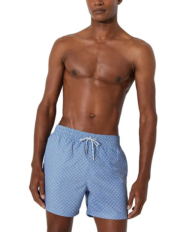 REISS Drawstring Geo Print Swimsuit - Blue