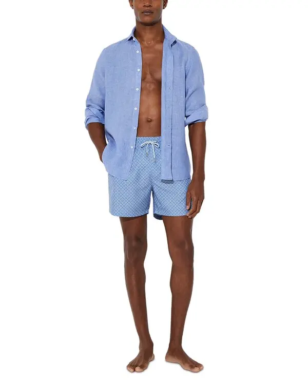 REISS Drawstring Geo Print Swimsuit - Blue
