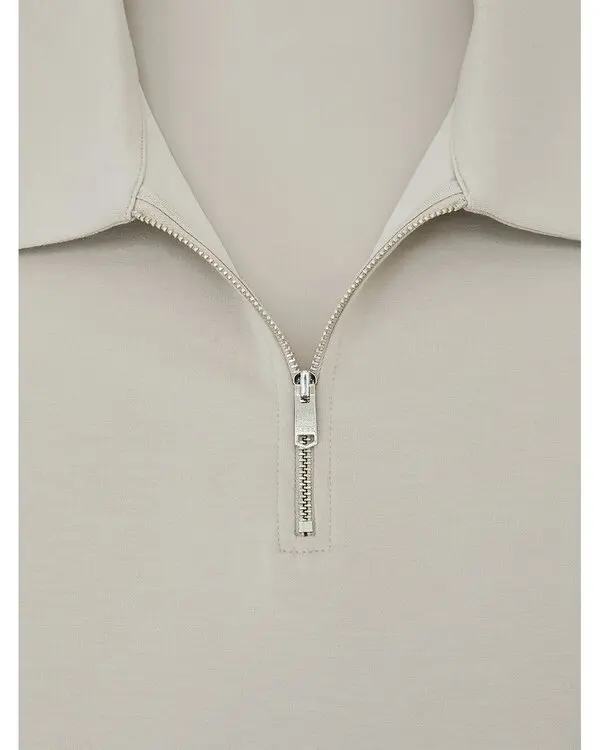 REISS Interlock Half Zip Polo Shirt - Stone