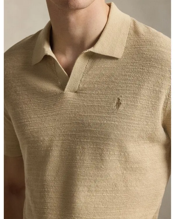 Polo Ralph Lauren Textured Cotton Linen Short-sleeve Sweater - Tan/white