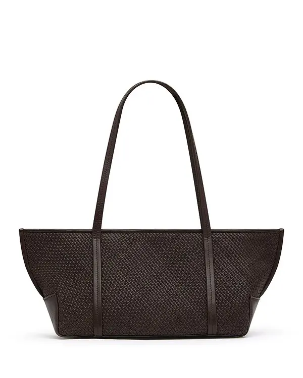 ST. AGNI Bateau Slim Woven Leather Tote - Coffee